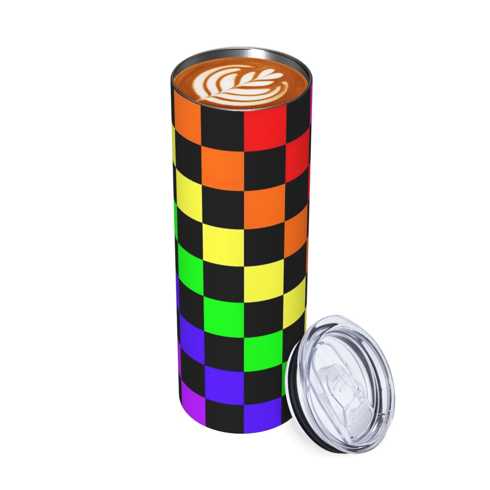 Black Rainbow Checkerboard Pattern Mug 20 Oz Stainless Steel Vacuum ...