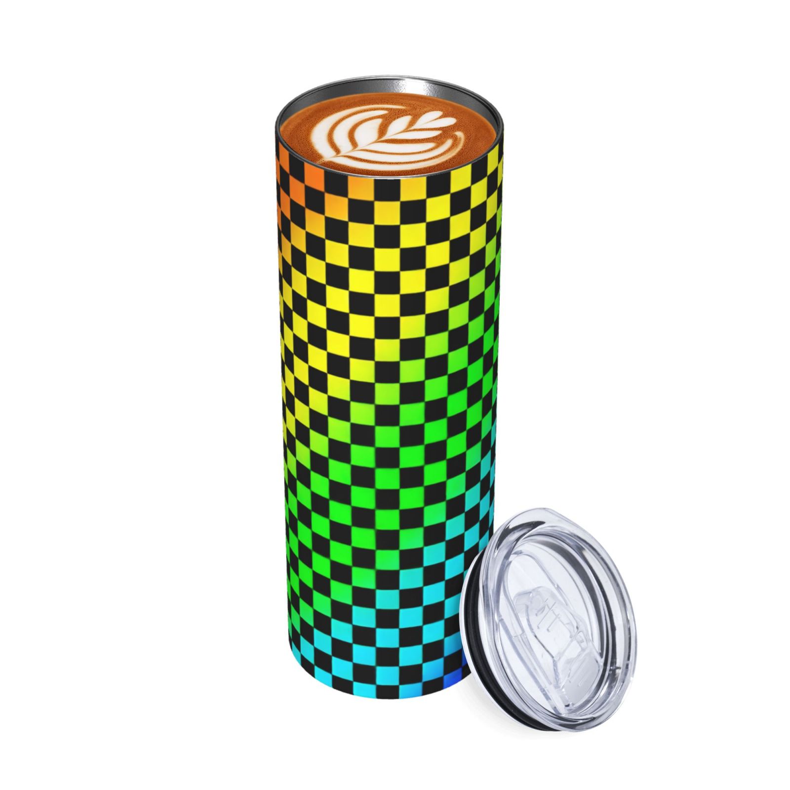 Black Rainbow Checkerboard Pattern Mug 20 Oz Stainless Steel Vacuum ...