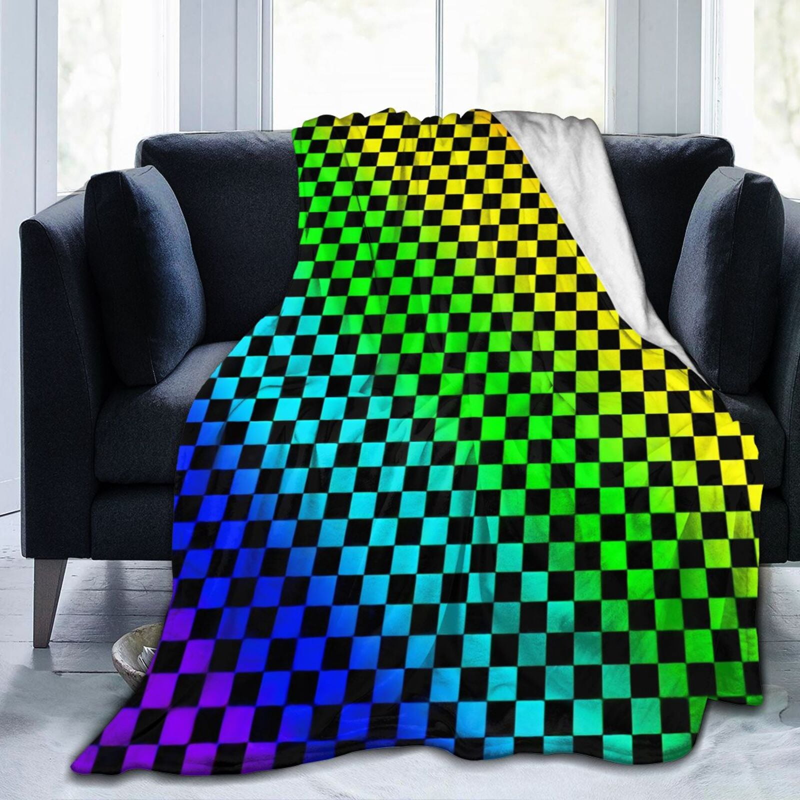 Black Rainbow Checkerboard Pattern Throw Blanket Soft Cozy Warm Durable ...