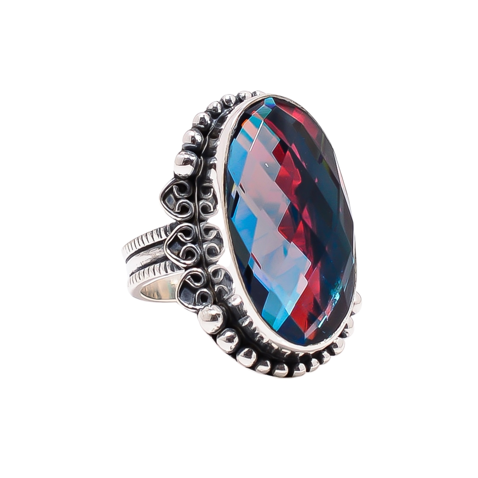 Black Rainbow Mystic Fire Topaz 925 Sterling Silver Ring, 25X13 mm Oval ...