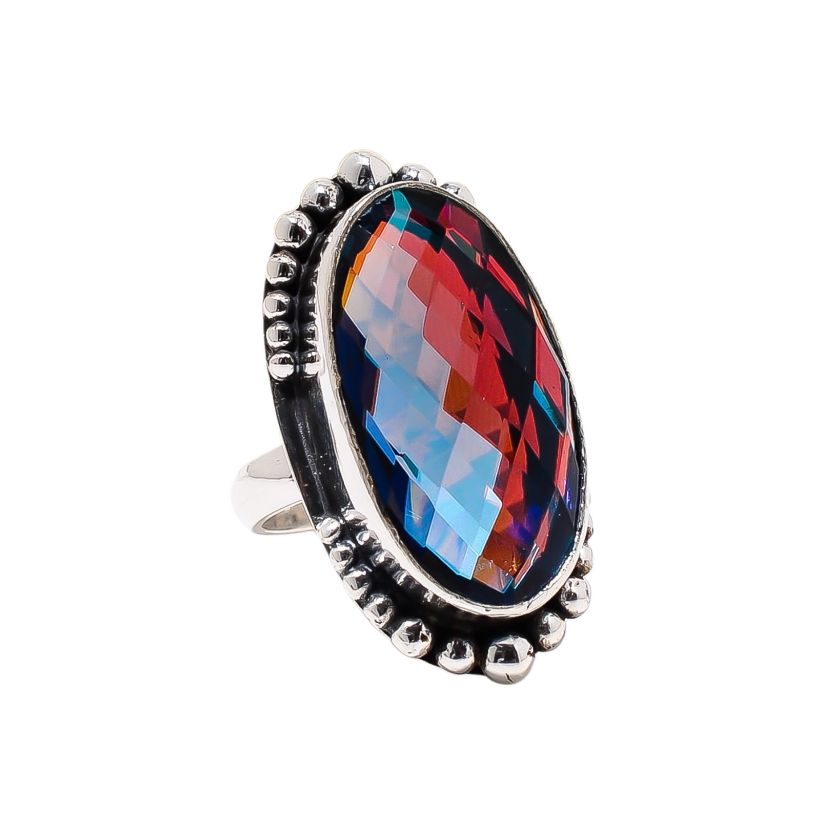 Black Rainbow Mystic Fire Topaz 925 Sterling Silver Ring, 25X13 mm Oval ...
