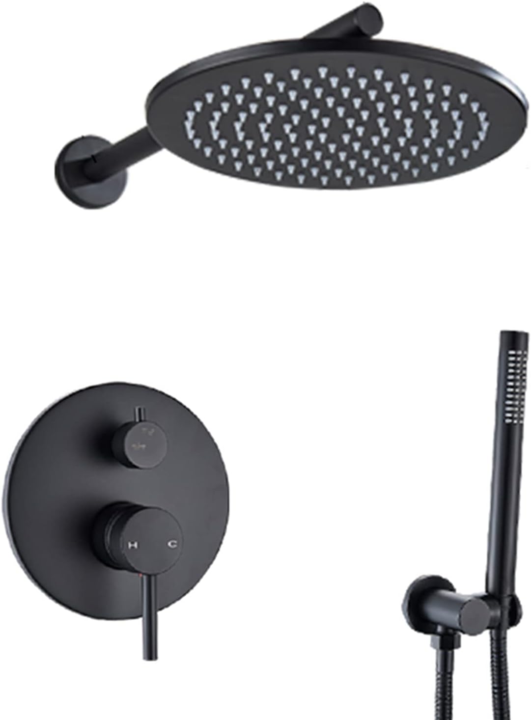 Black Rainfall Shower System, Wall Mounted Round Shower Combo Set with ...