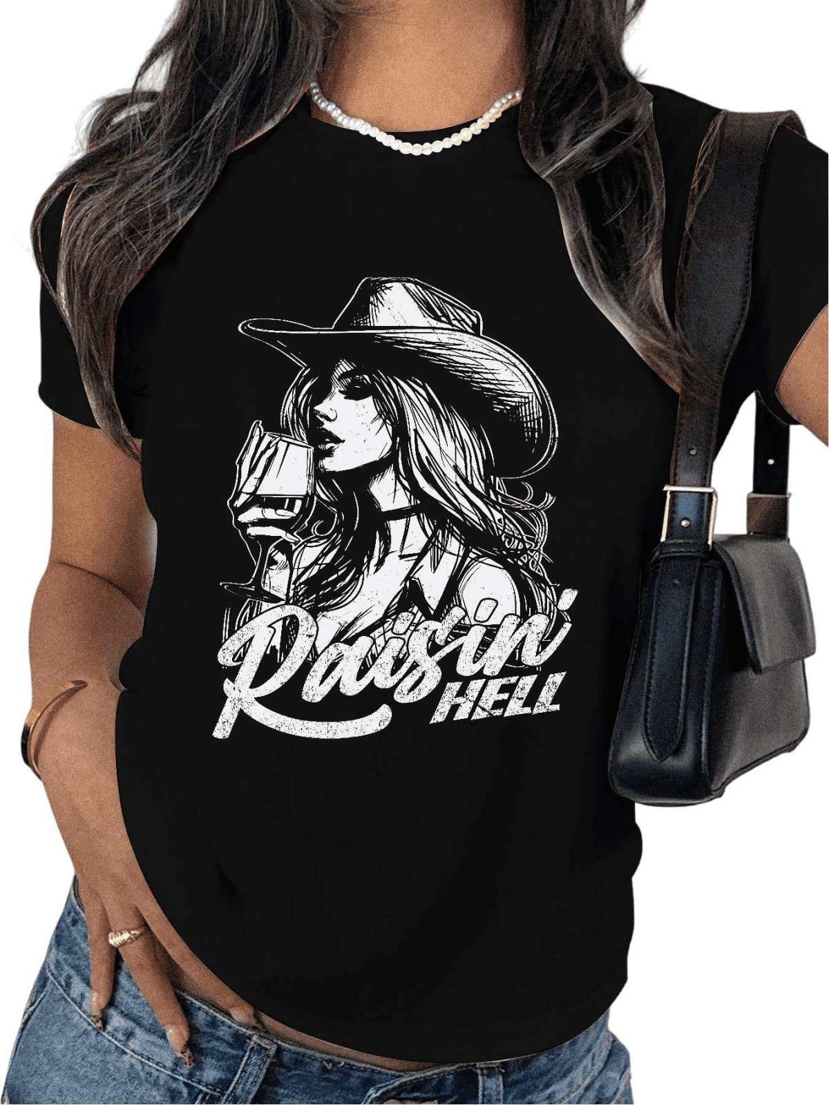 Black Raisin Hell Cowgirl Graphic Tees Western Print Tshirt Shirts ...