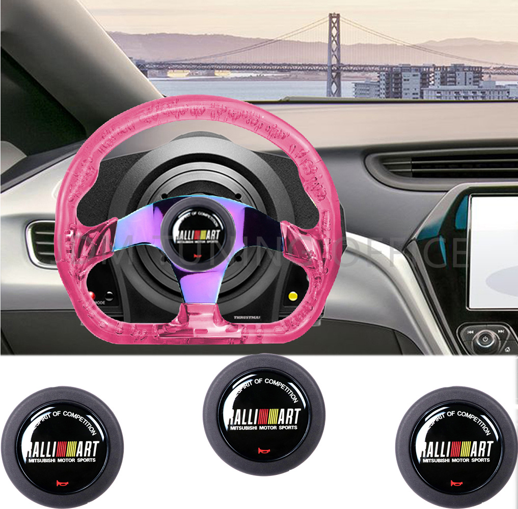 Black Ralliart Modified Car Styling Racing JDM 60mm Steering Wheel Horn ...