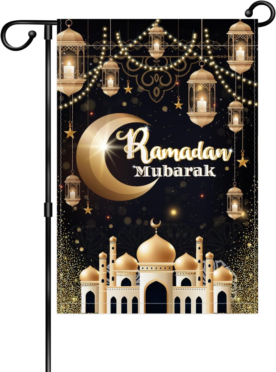 Black Ramadan Mubarak Garden Flag,Welcome Ramadan Kareem Muslim Mosque ...