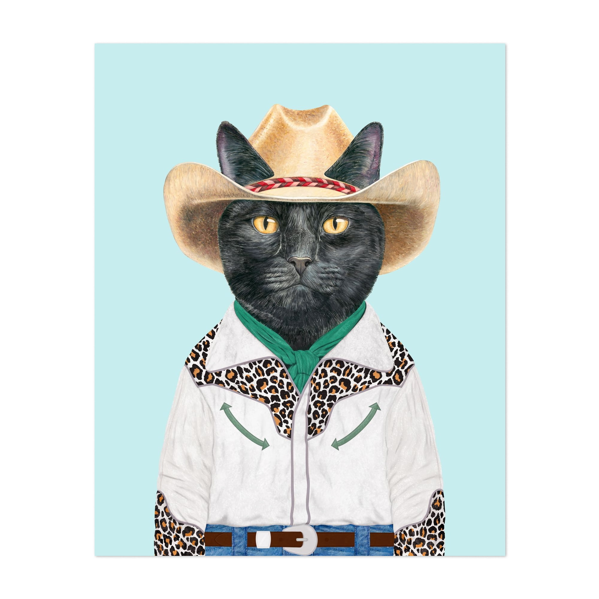 Black Ranch Cat - Painting Cat Cowboy Humor Animal Western Illustration ...