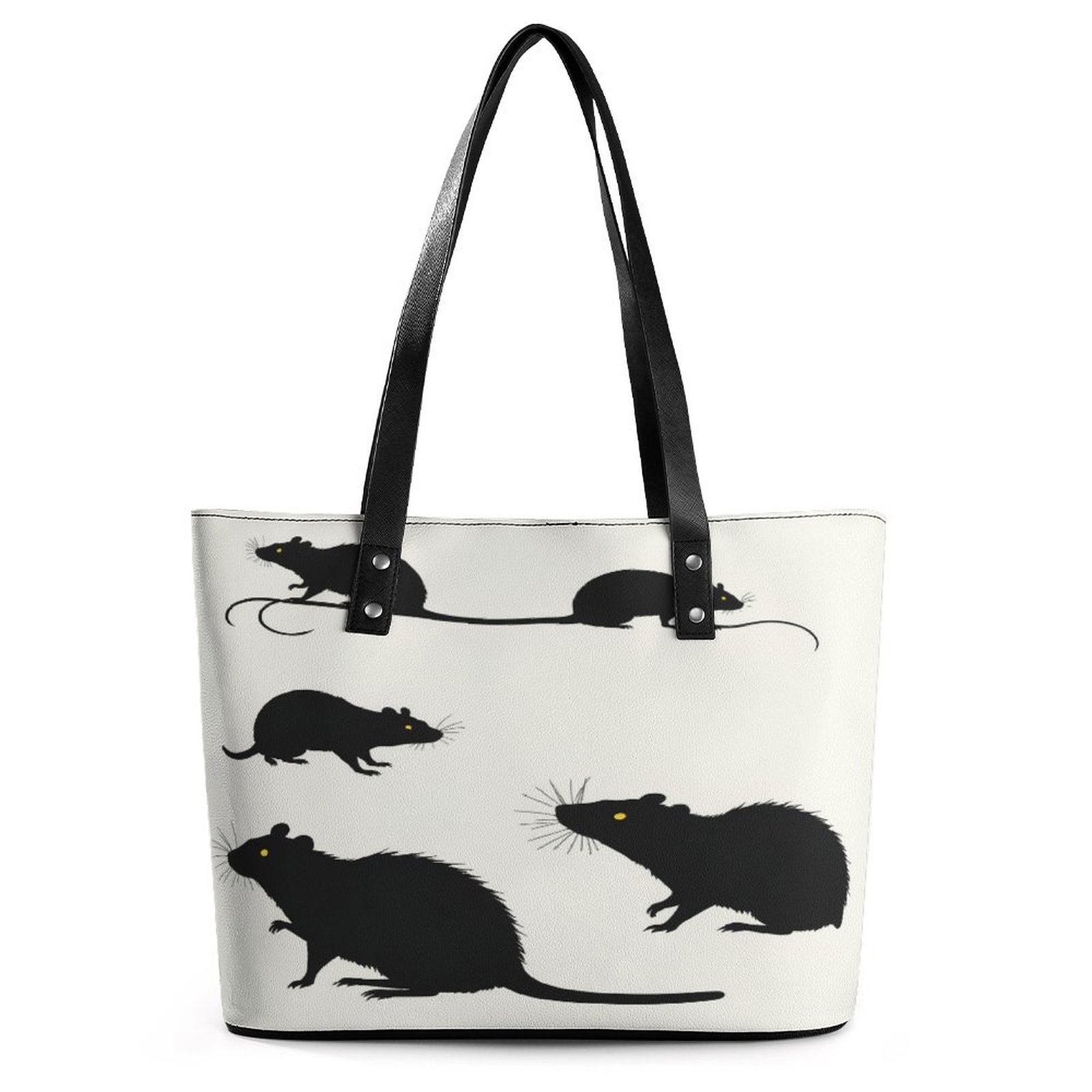 Black Rat Silhouettes Handbags Top-Handle Tote Bag PU Leather Shoulder ...