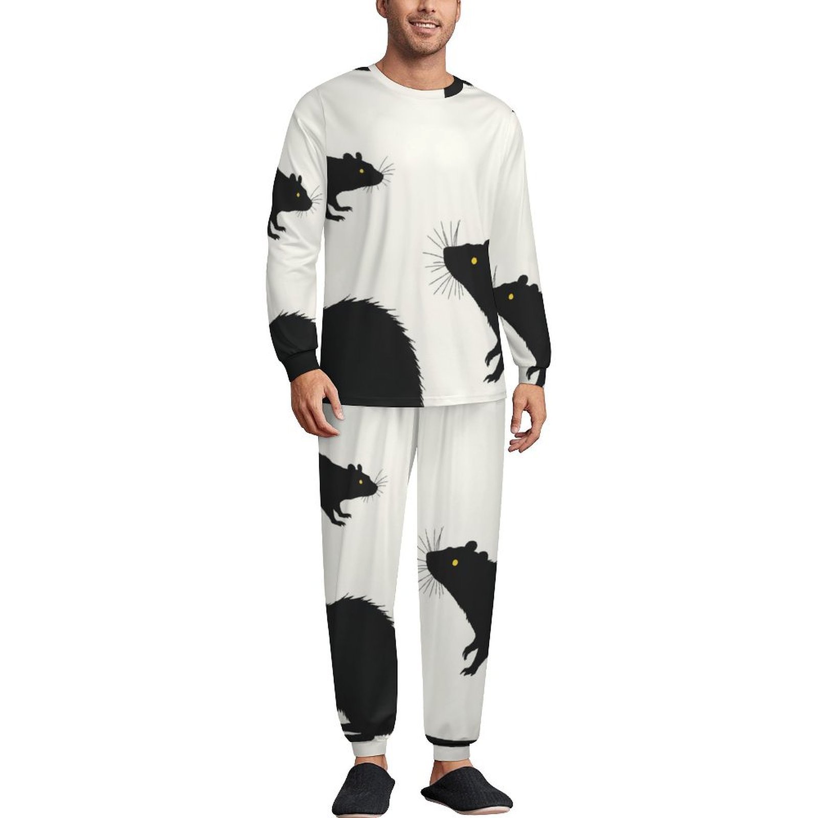 Black Rat Silhouettes Pajamas Mens Warm Sleepwear Autumn Long Sleeve 2 ...