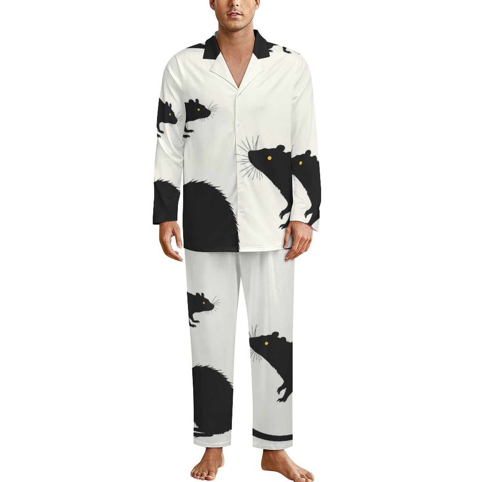 Black Rat Silhouettes Sleepwear Autumn Casual Oversize Pajama Sets Man ...