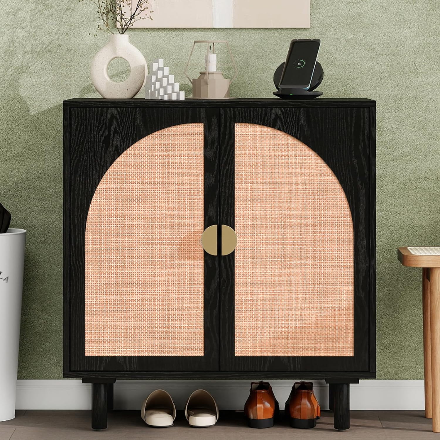 Black Rattan Cabinet-2-Doors,Sideboard Buffet Cabinet with Storage ...