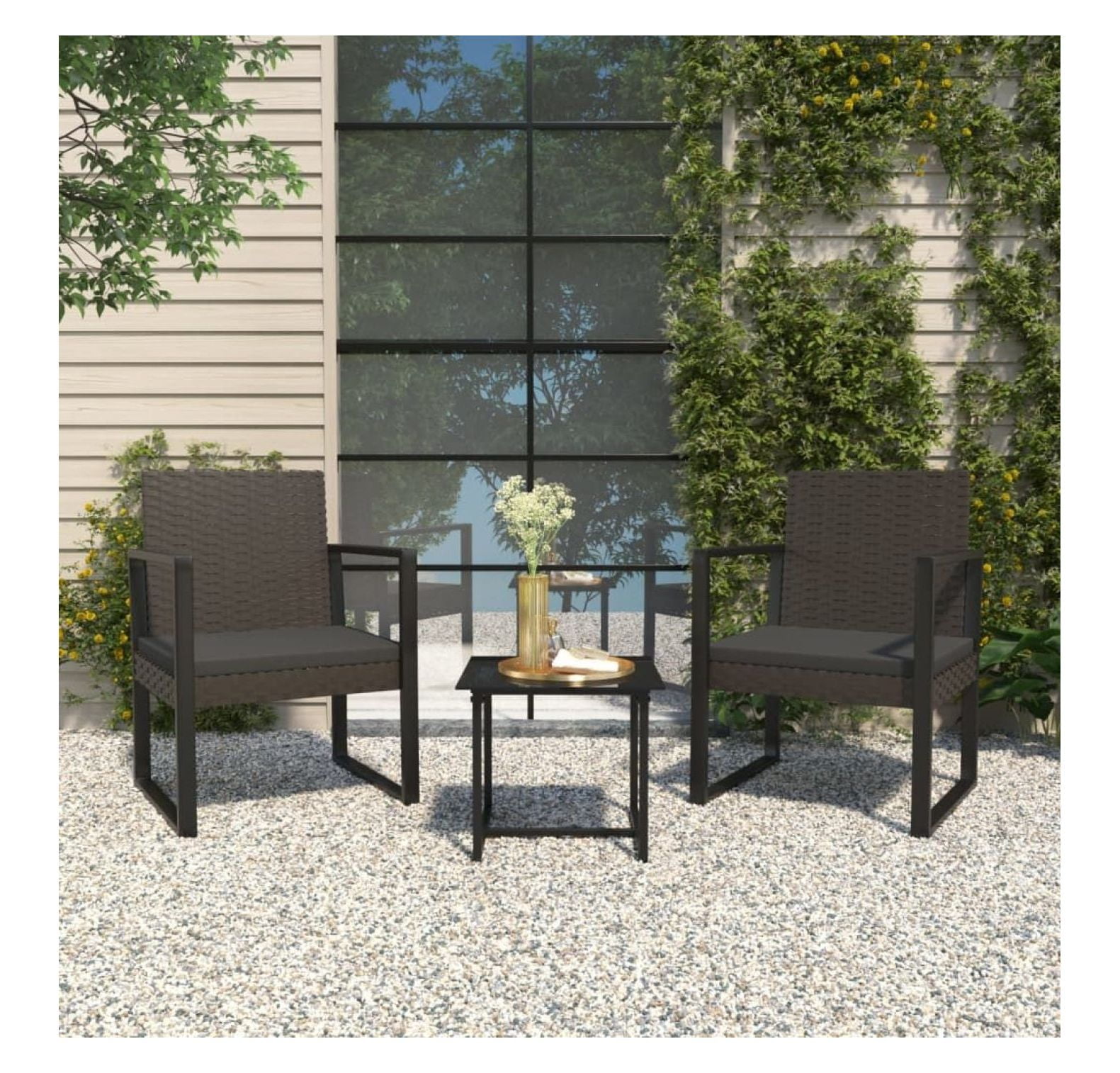 Black Rattan Patio Armchair with Cushion - Outdoor Garden Furniture ...