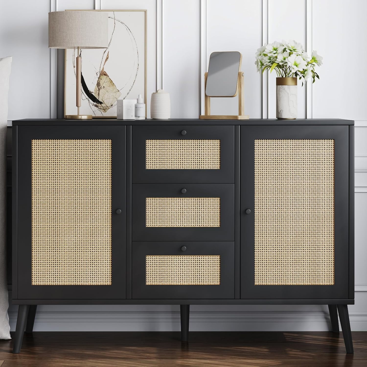 Rattan Cabinet Buffets & Sideboards - Boho Buffet Sideboard with ...