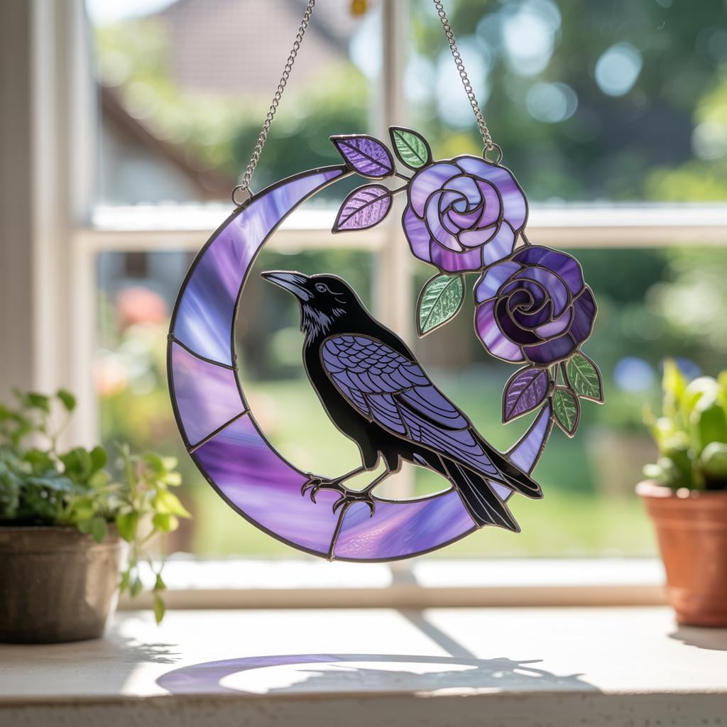 Black Raven Acrylic Suncatcher, Gothic Crow Window Hangings, Mystical ...