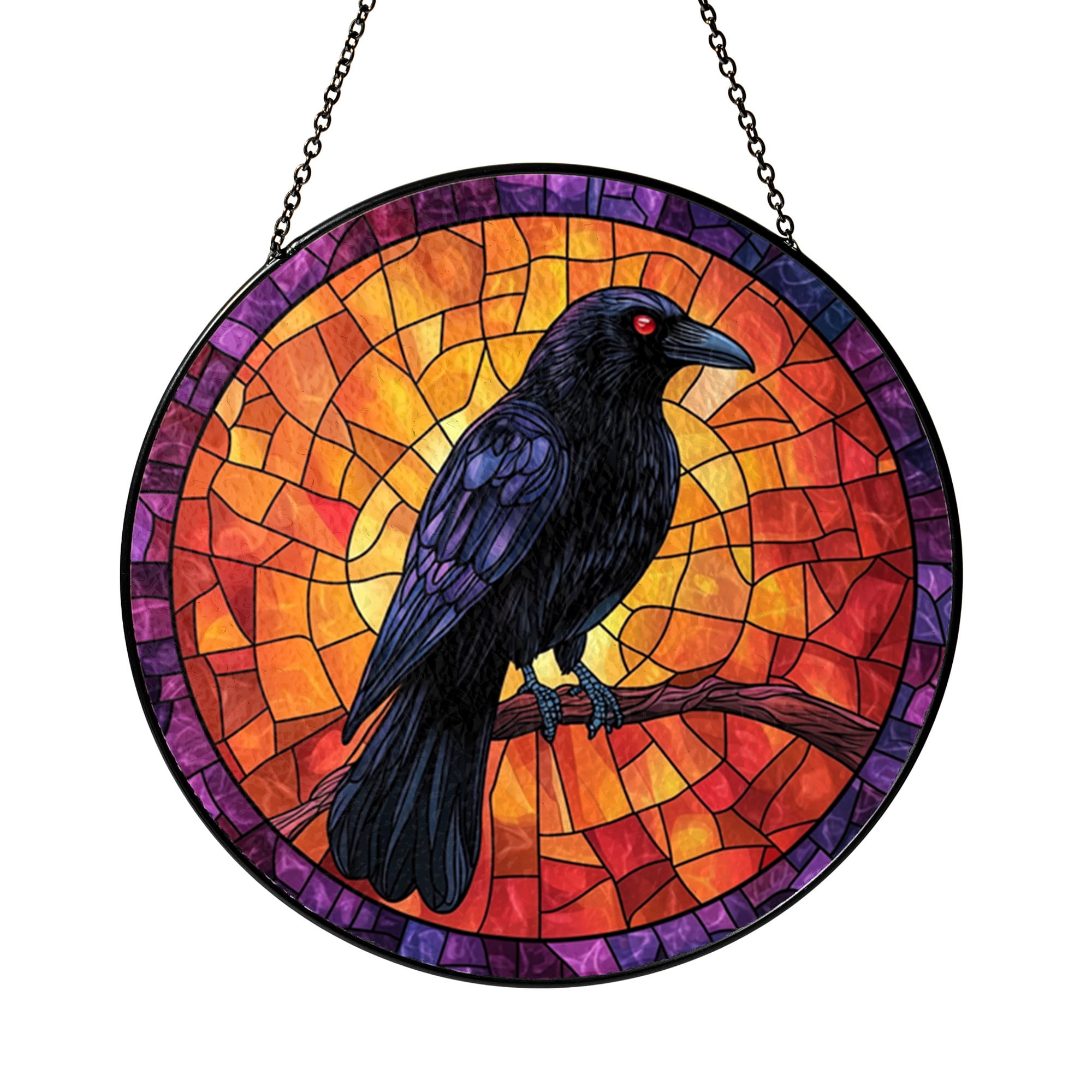 Black Raven Bird Stained Glass Window Decor Suncatcher, Gothic Hanging ...