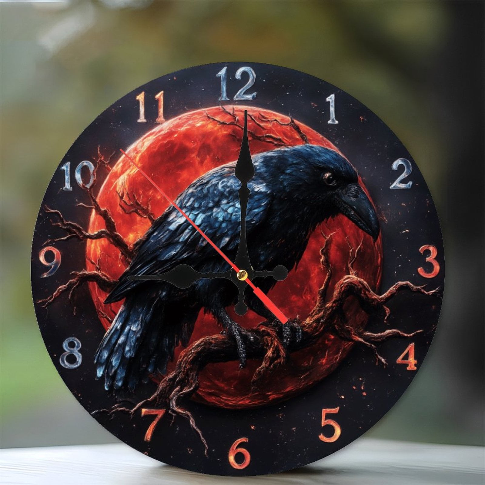Black Raven Clock Gothic Dark Fantasy Art Wall Decor 10-Inch Silent ...