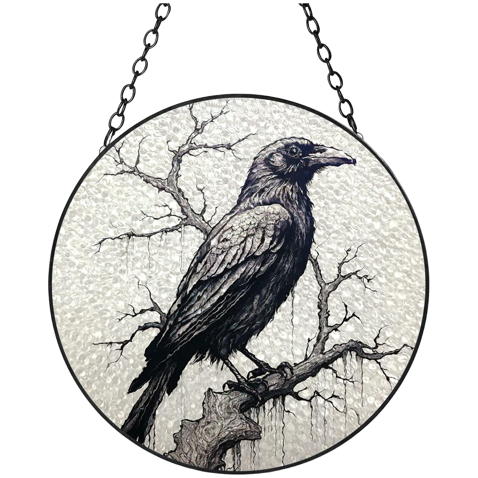 A Black Raven on Dead Tree Branch Stained Glass Suncatcher Handmade ...
