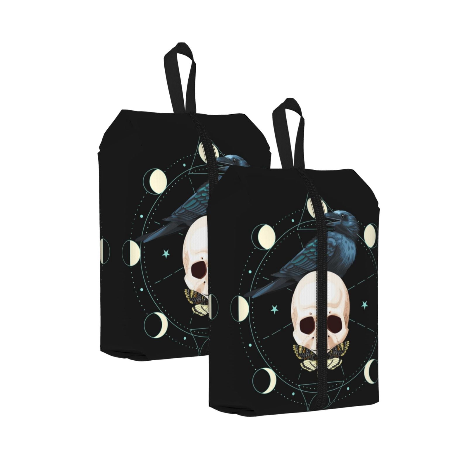 Black Raven Skull Moth Moon 2PCS Portable Travel Shoe Organizer Bag ...