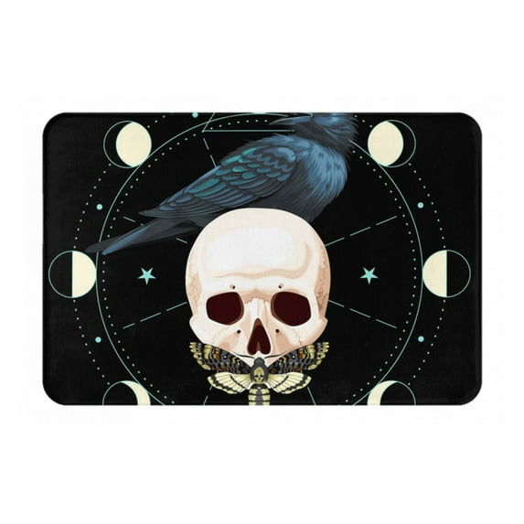 Black Raven Skull Moth Moon Doormat Non Slip Front Door Bathroom Bath ...