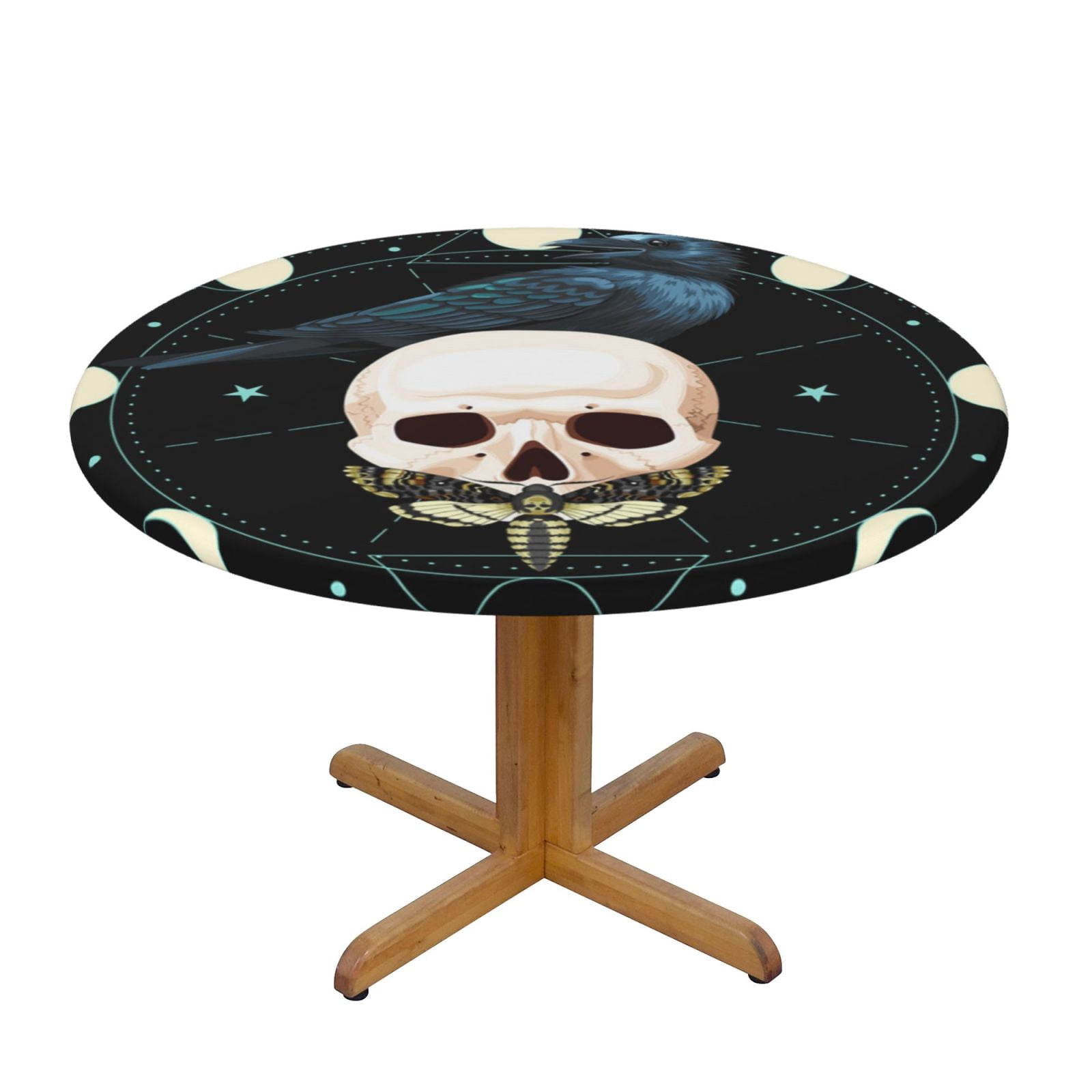 Black Raven Skull Moth Moon Fitted Round Tablecloth 100cm with Elastic ...