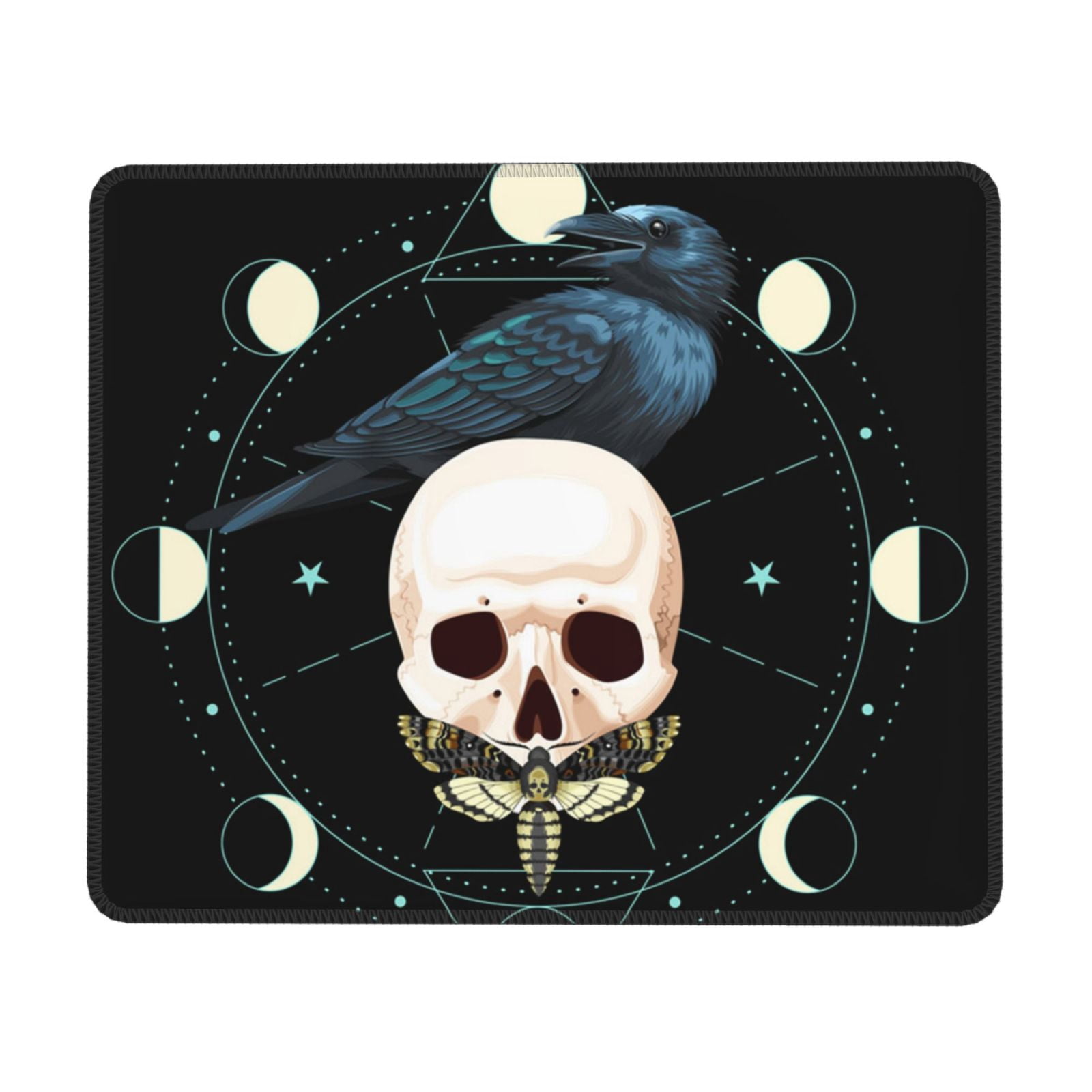Black Raven Skull Moth Moon Mouse Pad Non-Slip Rubber Gaming Mousepad ...