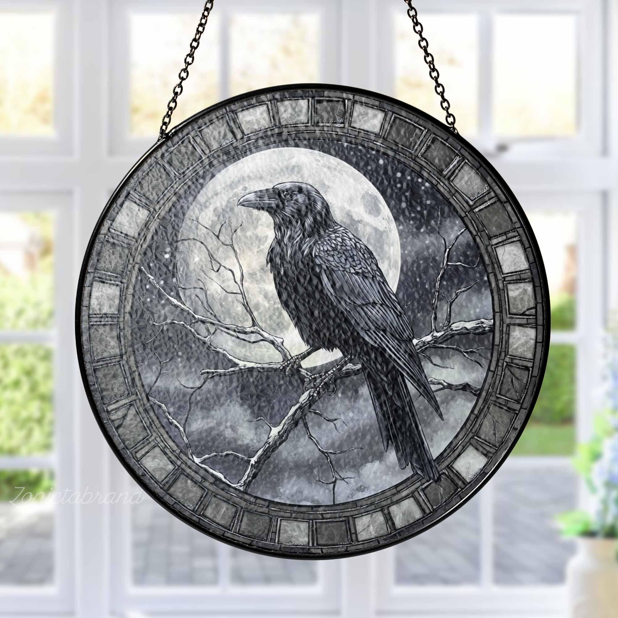 Black Raven Stained Glass Suncatcher, Raven Window Hanging, Bird Lovers ...