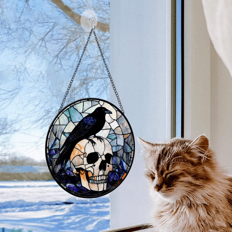 Black Raven Stained Glass Suncatcher Window Hangings, Halloween Black ...