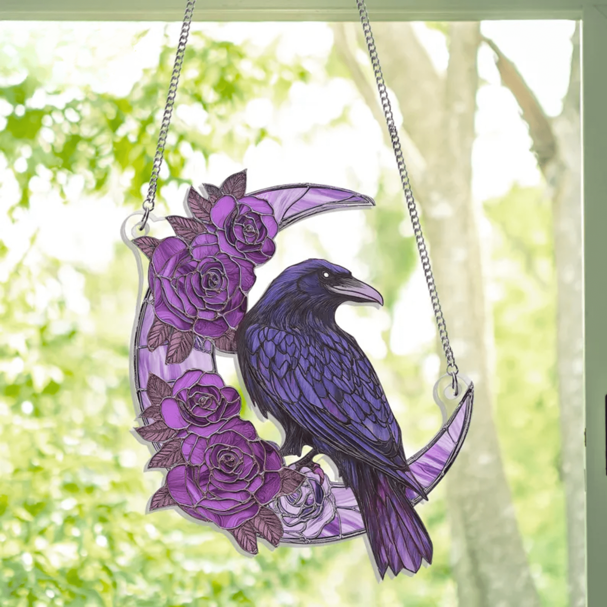Black Raven Suncatcher, Gothic Crow Window Hanging, Mystical Raven ...