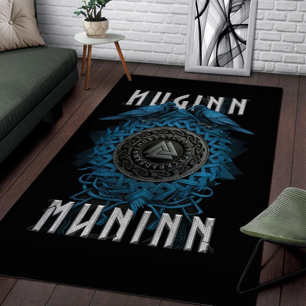 Black Raven Viking Rug - Odin'S Raven Hugginn and Muninn Rugs for ...