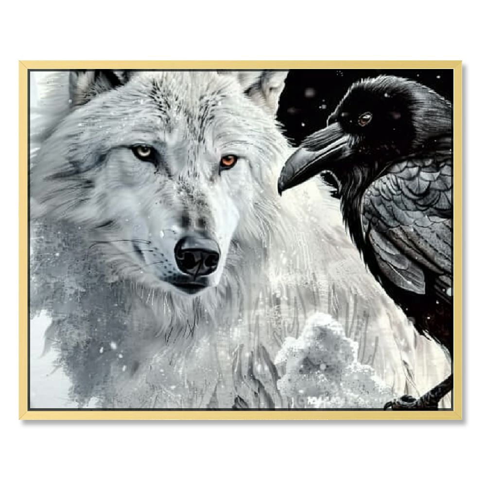 Black Raven White Wolf Watercolor Animal Poster Modern Wall Art Poster ...