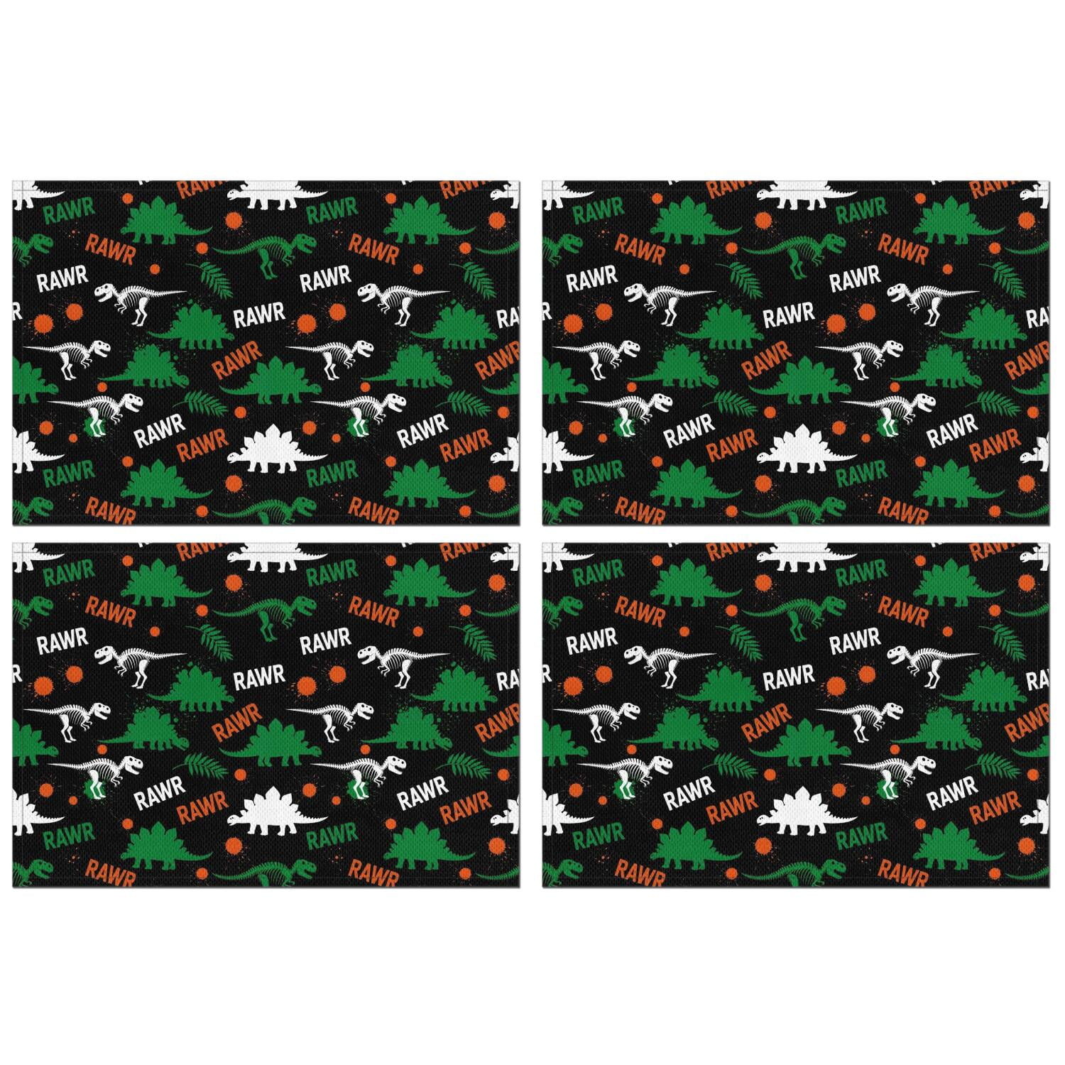 Black Rawr Dinosaur Skeleton Pattern Summer Placemats Table Placemats ...