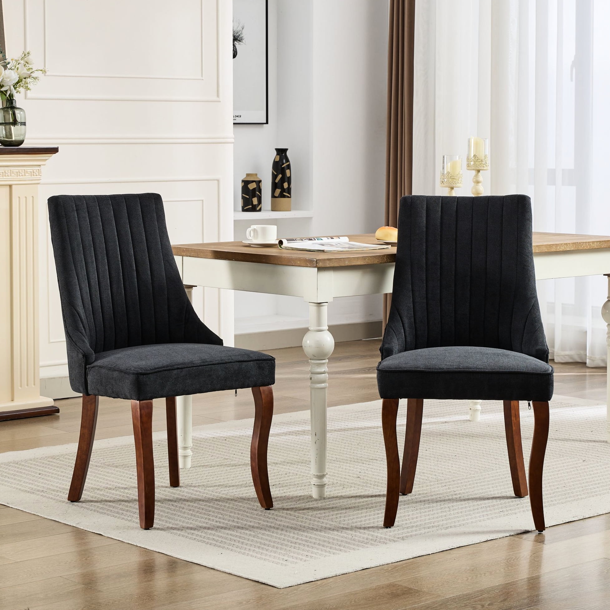 Black Rayon Cloth Dining Chairs ( Of 2), High Back Support For ...
