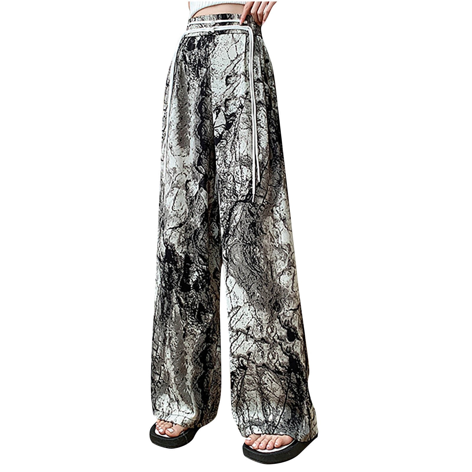 Black Rayon Pants for Women Summer Fall Loose Fit Brunch Bleached High ...