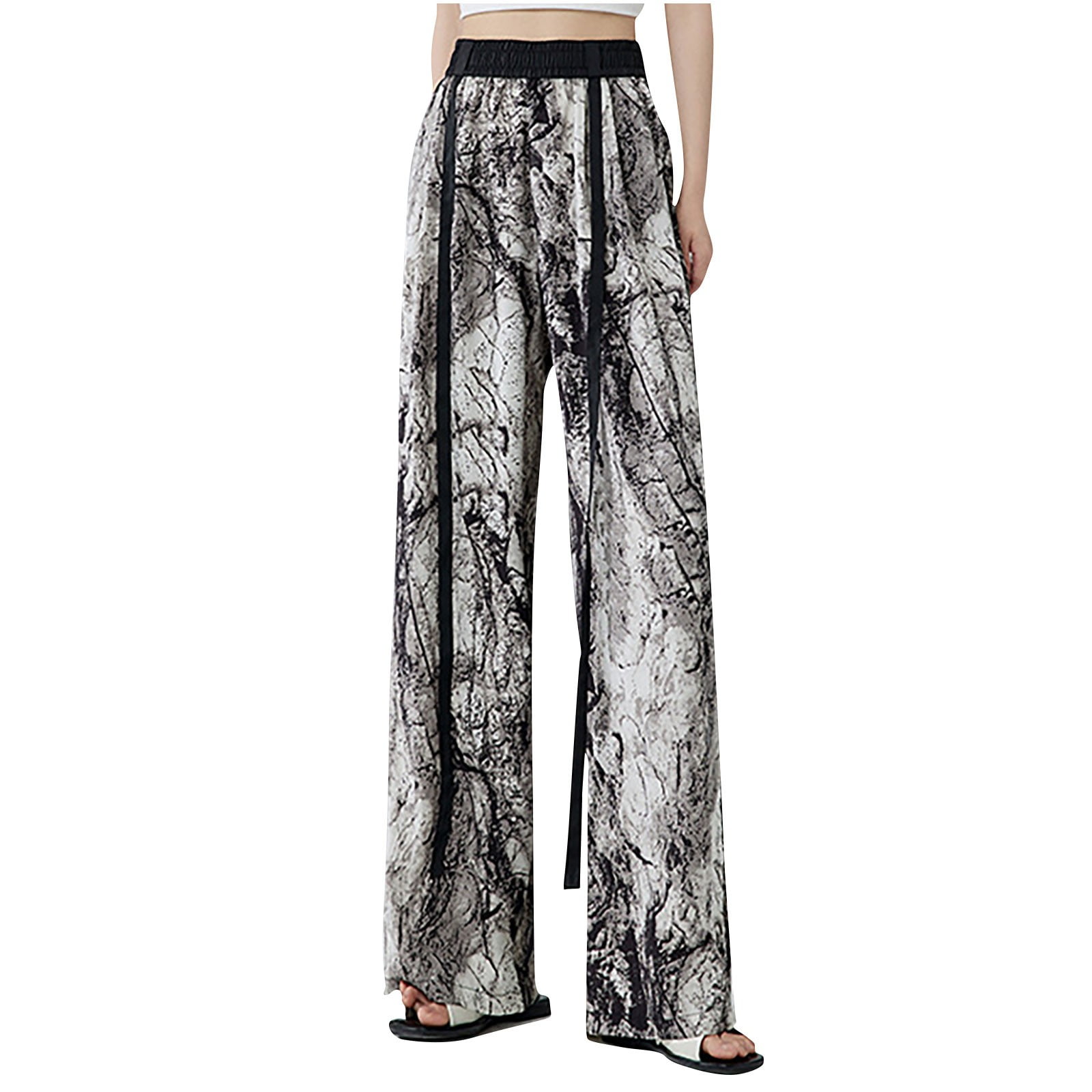 Black Rayon Trousers Pants for Women Fall Summer Loose Fit Lounge Tie ...