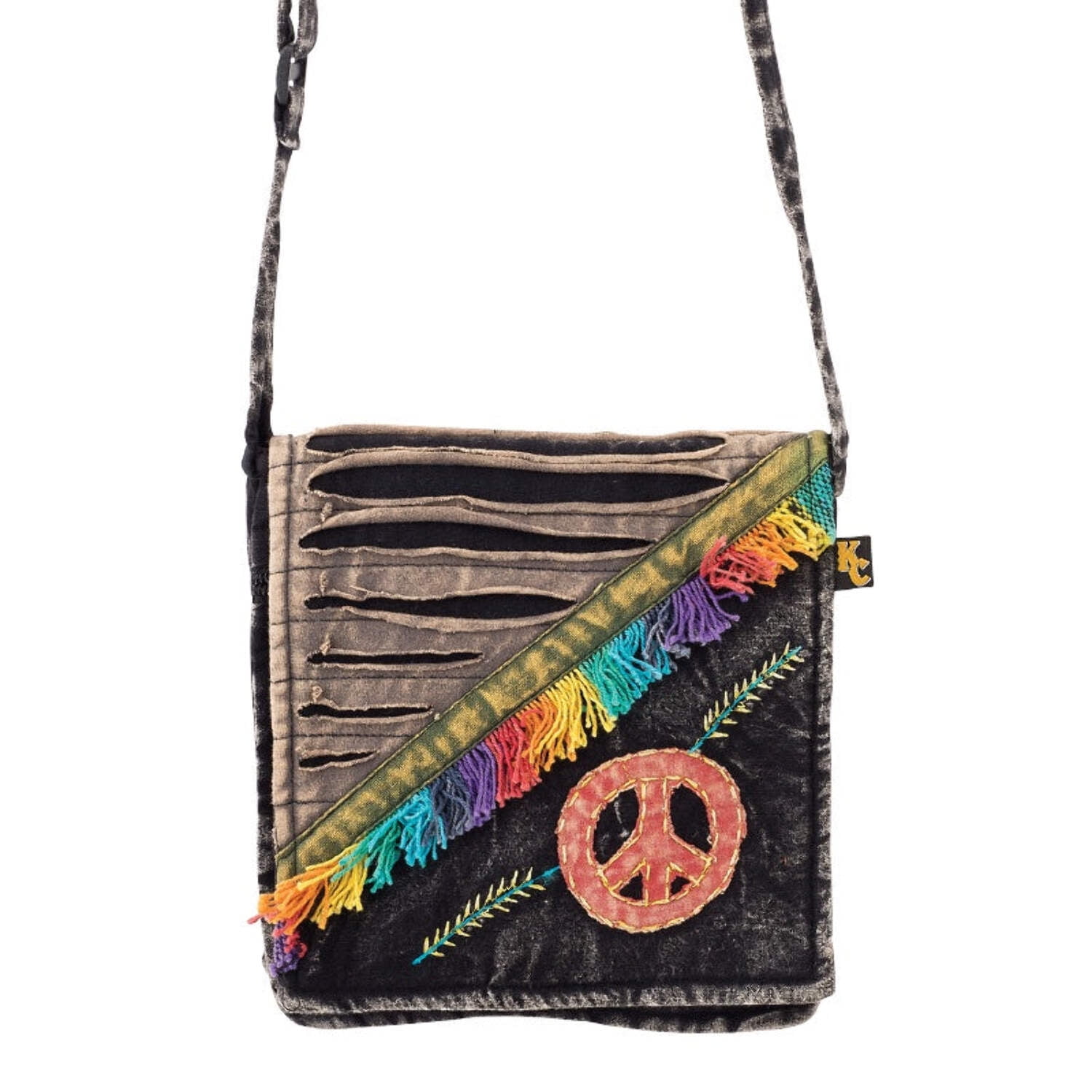Black Razor Cut Peace Sign Crossbody Bag - Walmart.com