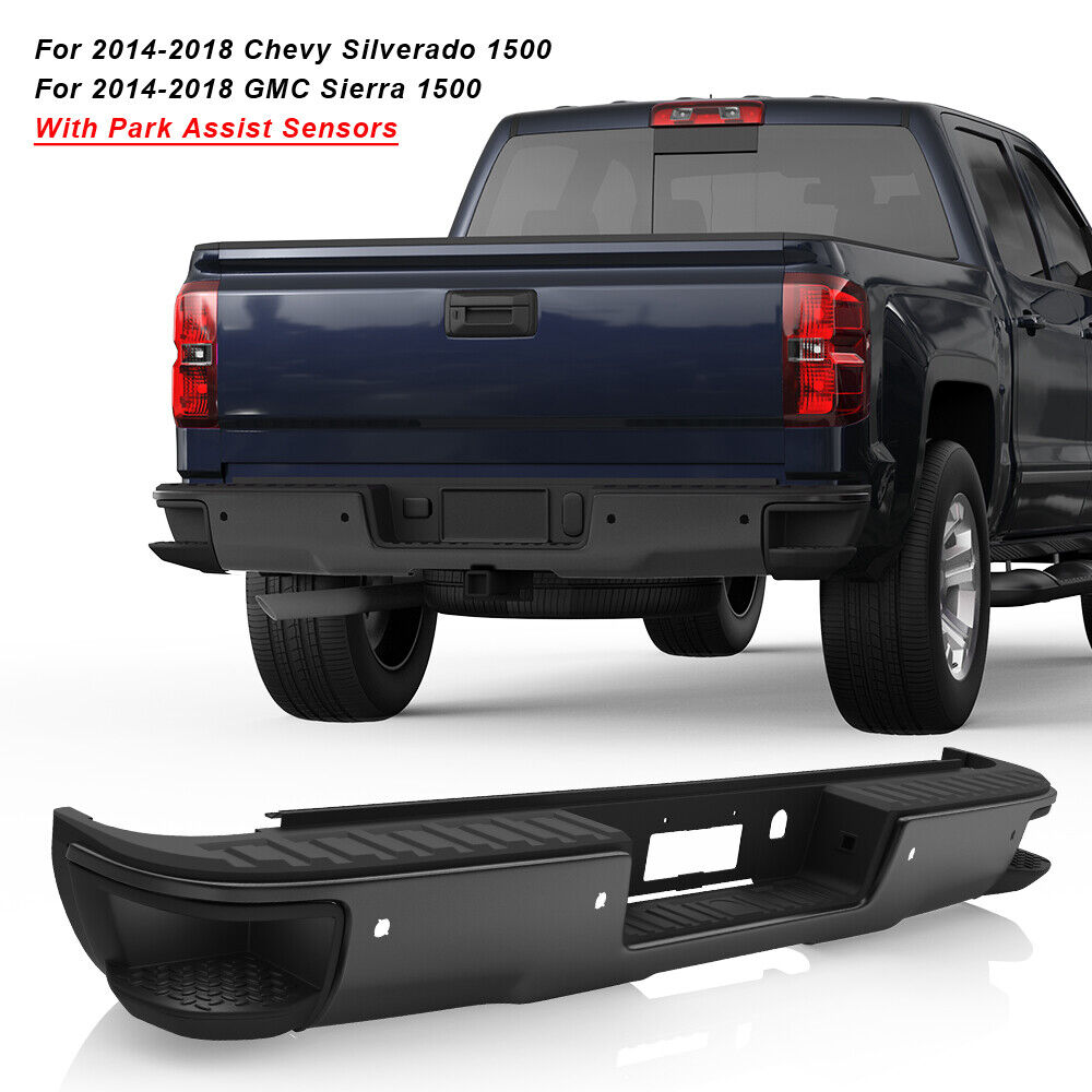 Black Rear Bumper w/ Sensor Hole For 2014-2018 Chevy Silverado GMC ...