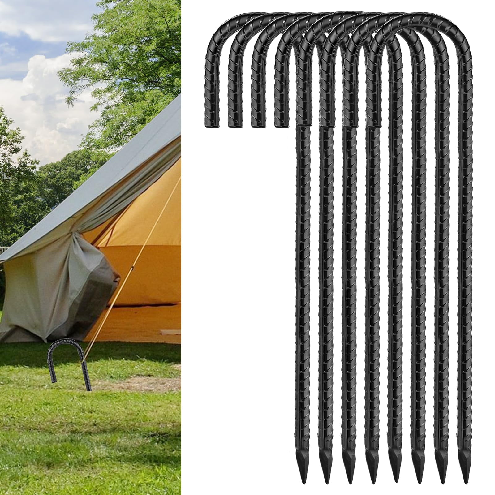 Black Rebar Stakes J Hook Extra Heavy-Duty,Feed Garden 8 Pack ...