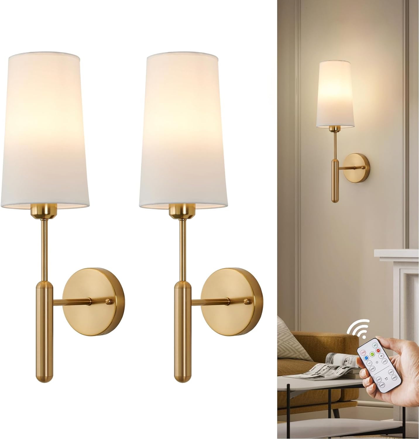 Black Rechargeable Battery Operated Wall Sconces Set of 2 with Remote ...
