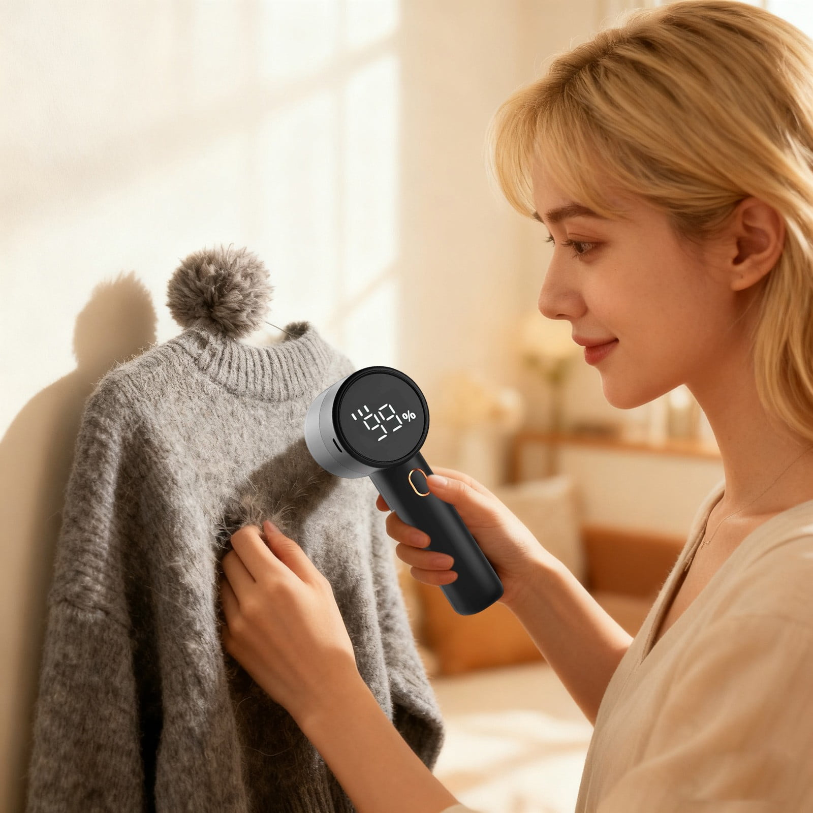 Black Rechargeable Fabric Shaver, Electric Lint Remover with LED ...