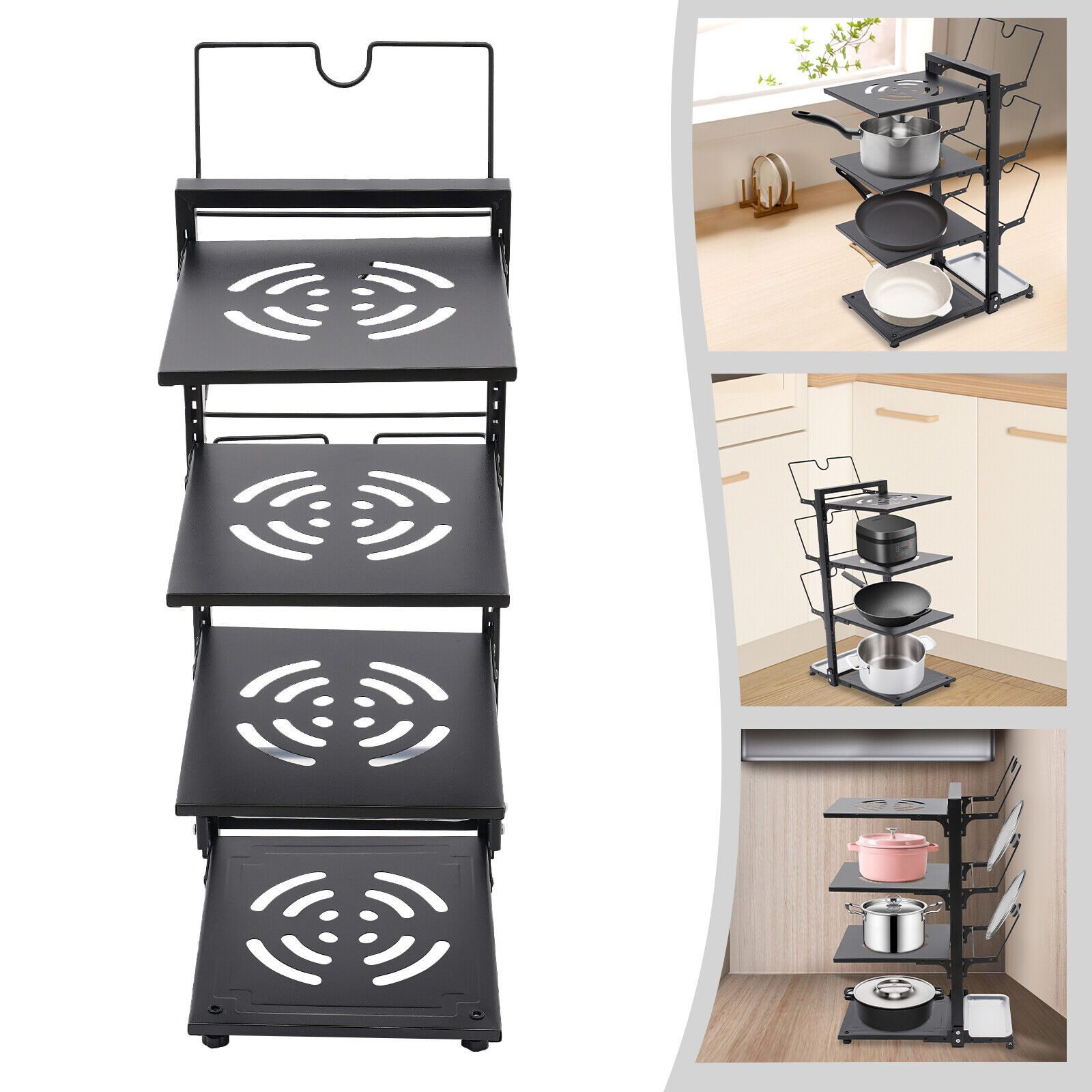 Black Rectangle Carbon Steel Four-Layer Adjustable Pot Holder ...