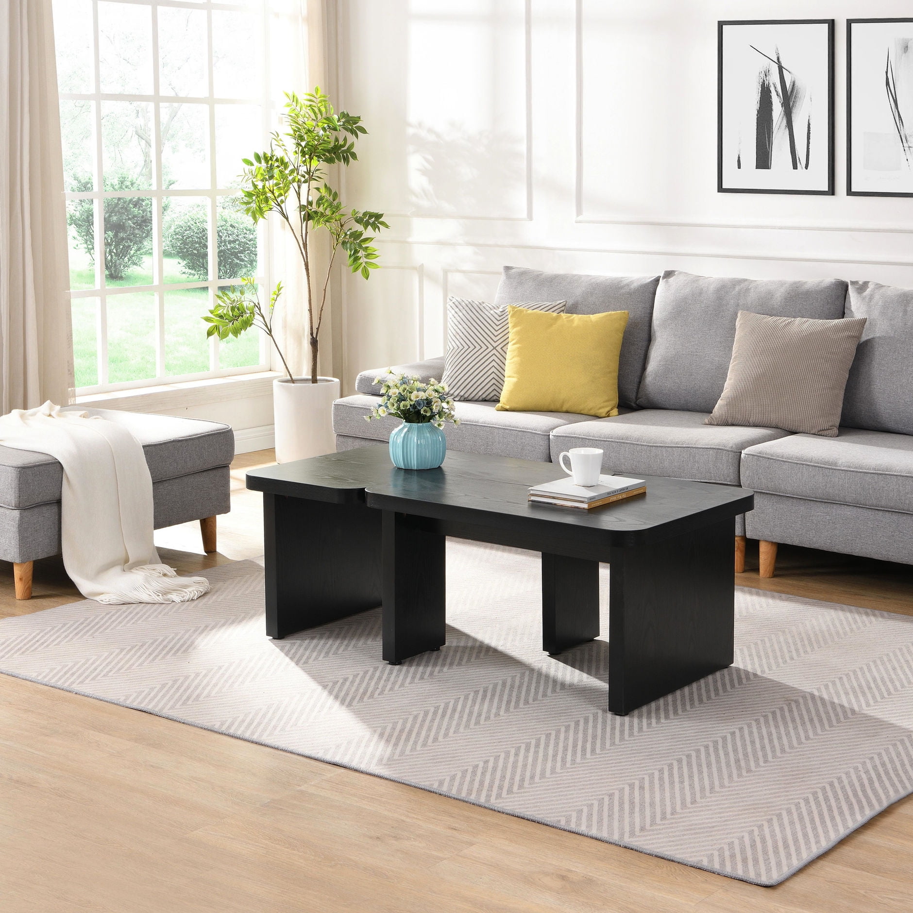 Black Rectangle Coffee Table | L - Shape for Flexible Placement | MDF ...