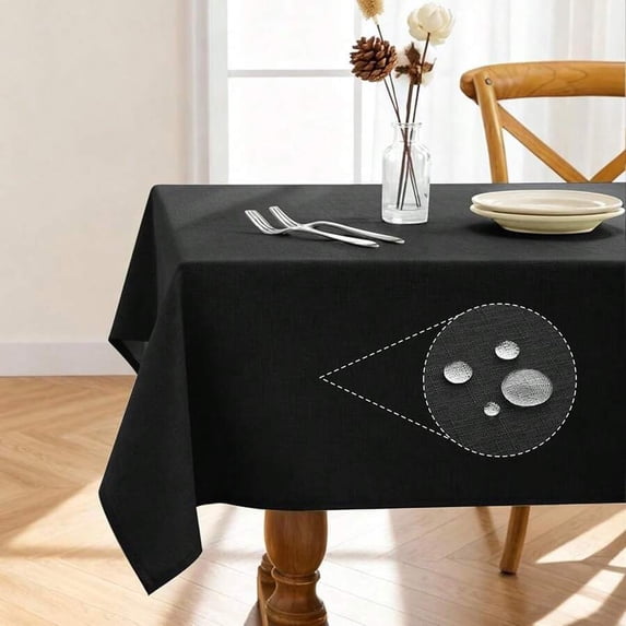 Black Rectangle Linen Tablecloth Waterproof & Stain Resistant, Wrinkle ...