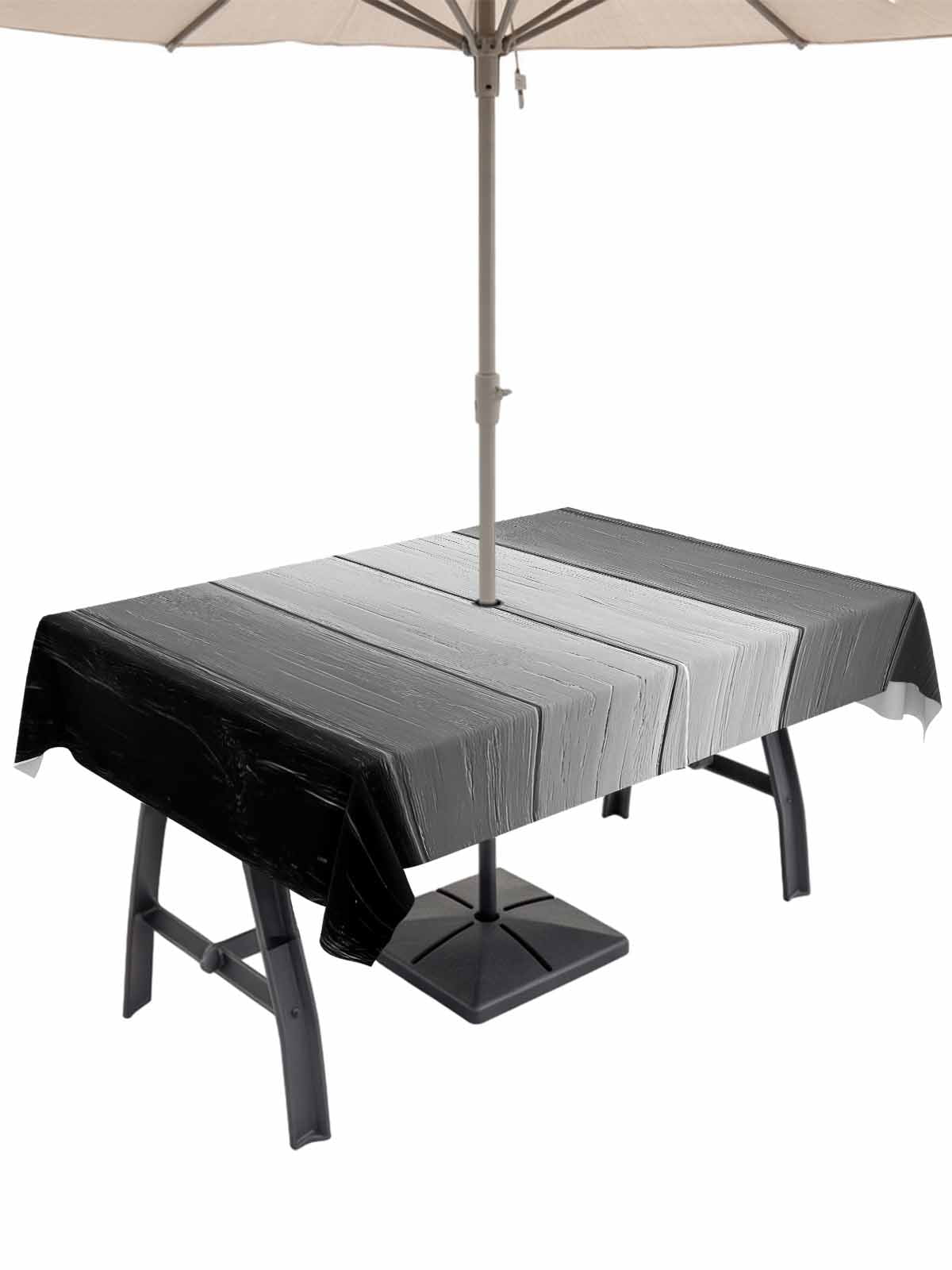 Black And Rectangle Outdoor Tablecloth with Umbrella Hole White Grey ...