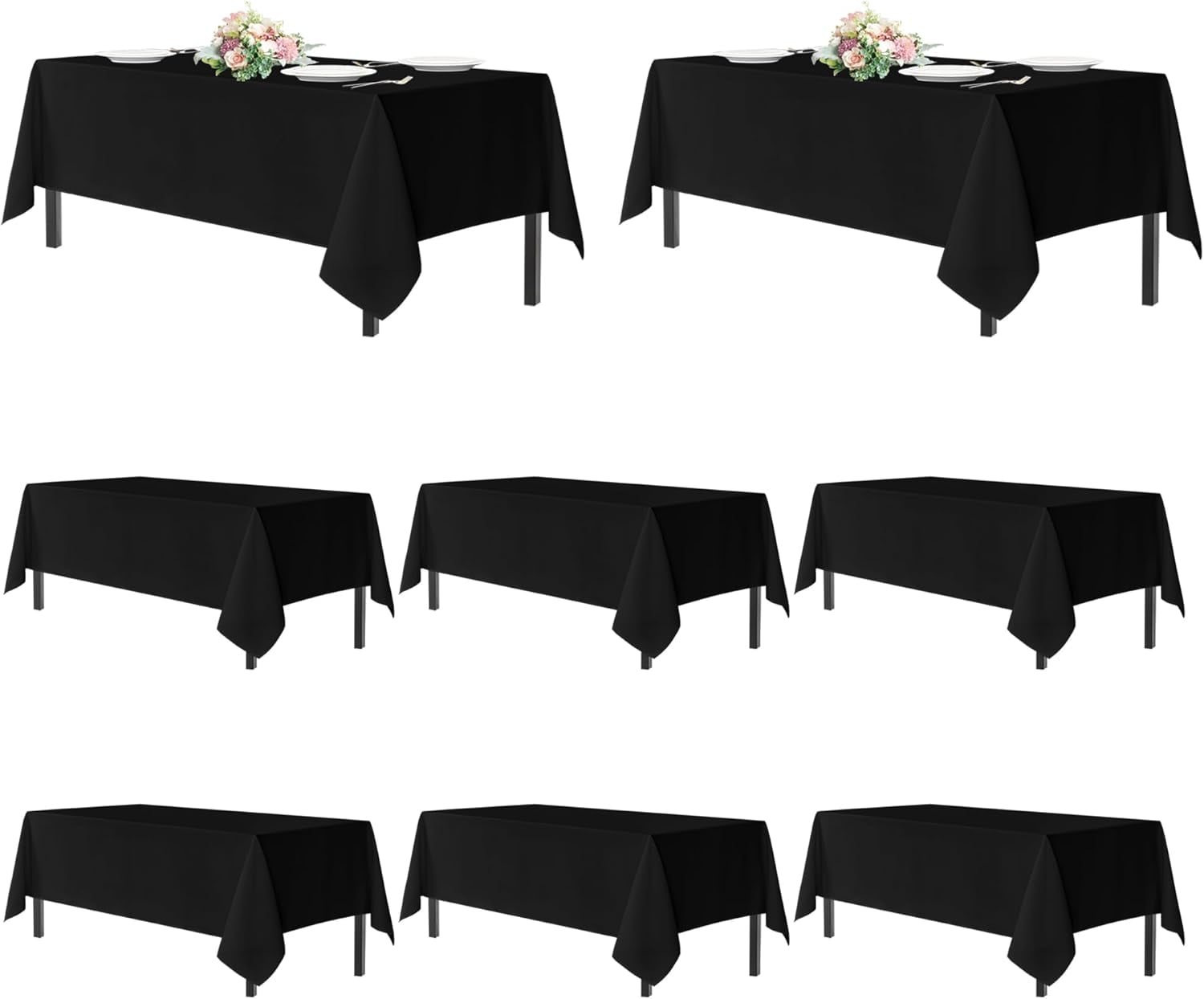 Black Rectangle Tablecloths for 8 Foot Tables, 6 Pack - Washable ...