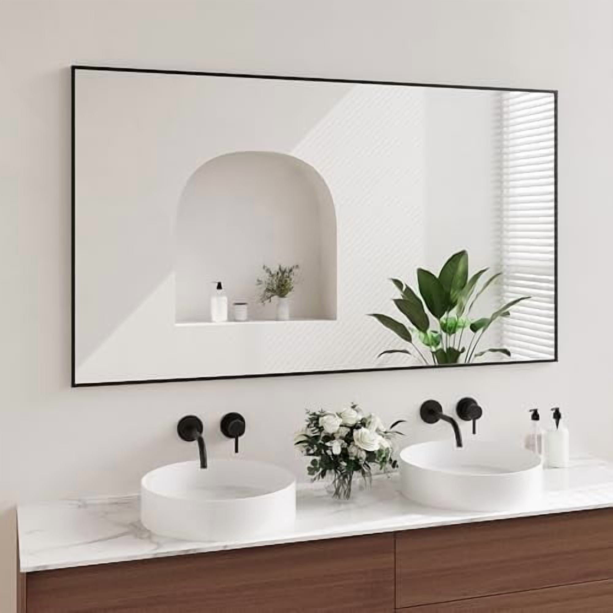 Black Rectangle Wall Mirror, 24x32 Inch Bathroom Mirror, Aluminum Frame ...