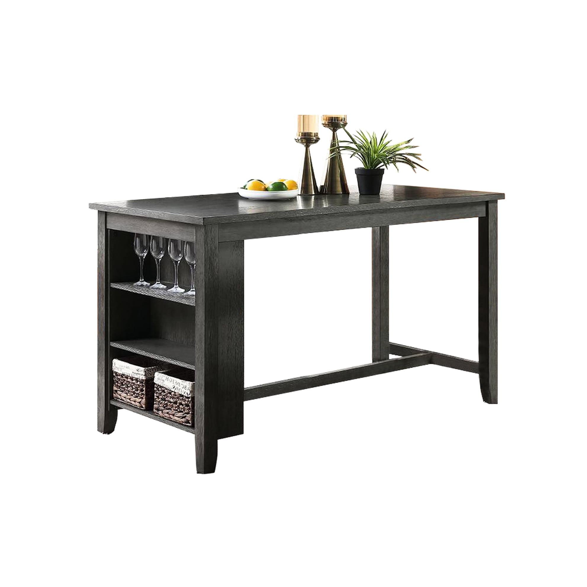 Black Rectangular Counter Height Storage Dining Table - 3-layer Side ...