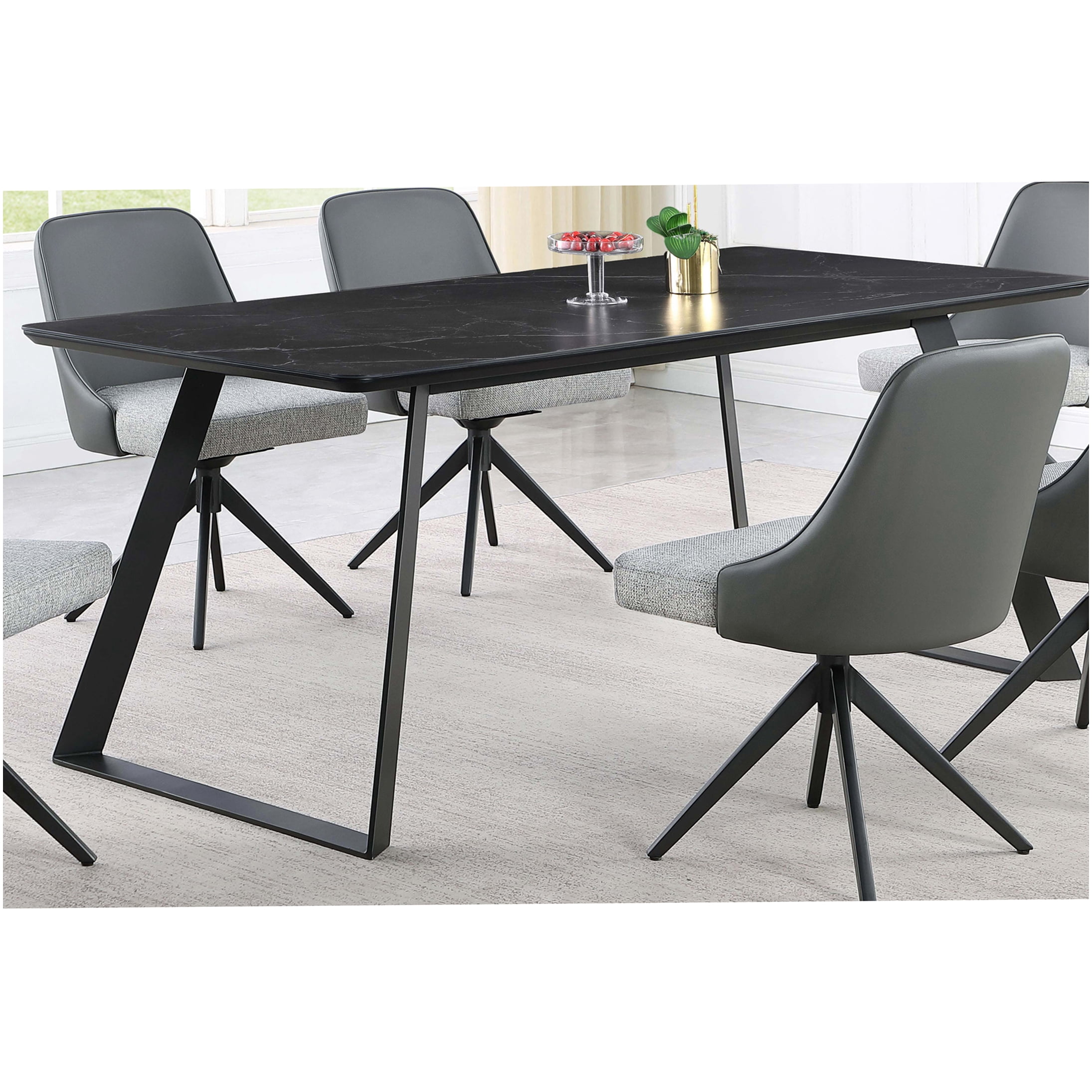 Black Rectangular Dining Table with Ceramic Top, Modern Metal Base for ...