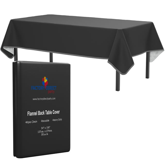 Crown Display Waterproof Vinyl Tablecloth - Black Rectangular Flannel ...