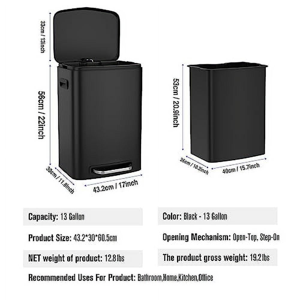 Black Rectangular Foot Pedal Trash Can 13 Gallon, Stainless Steel ...