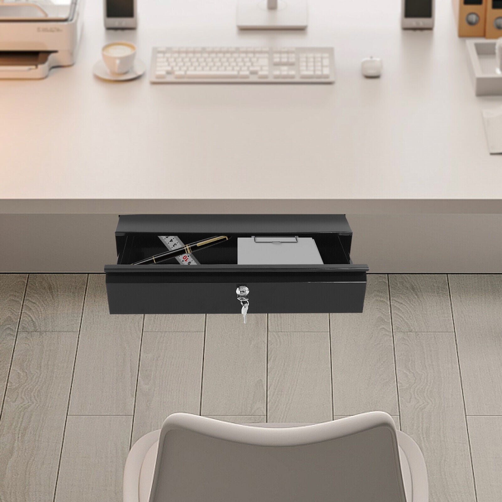 Black Rectangular Modern Under Desk Mounted Sliding Pull-out Drawer ...