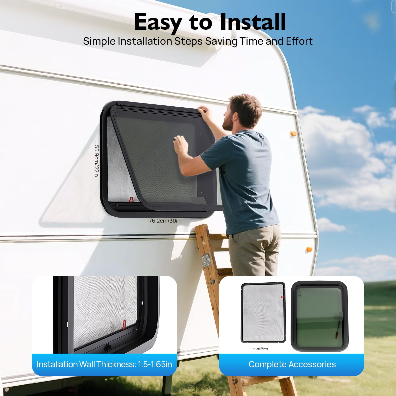 Black Rectangular RV Push Window – Tempered Glass, Trouble-Free ...